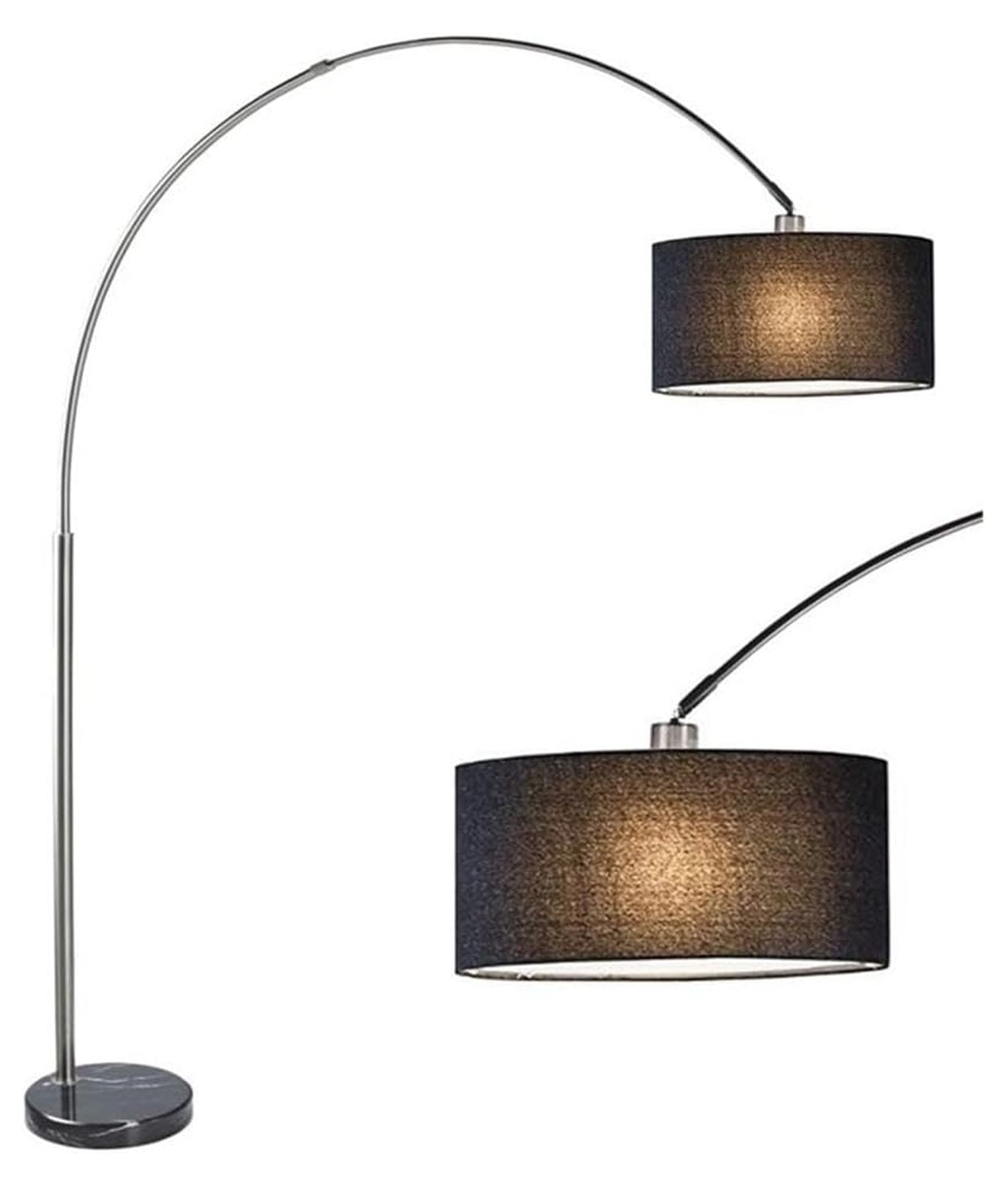 6938BK - Brush Steel Arching Floor Lamp with Black Marble Base ...