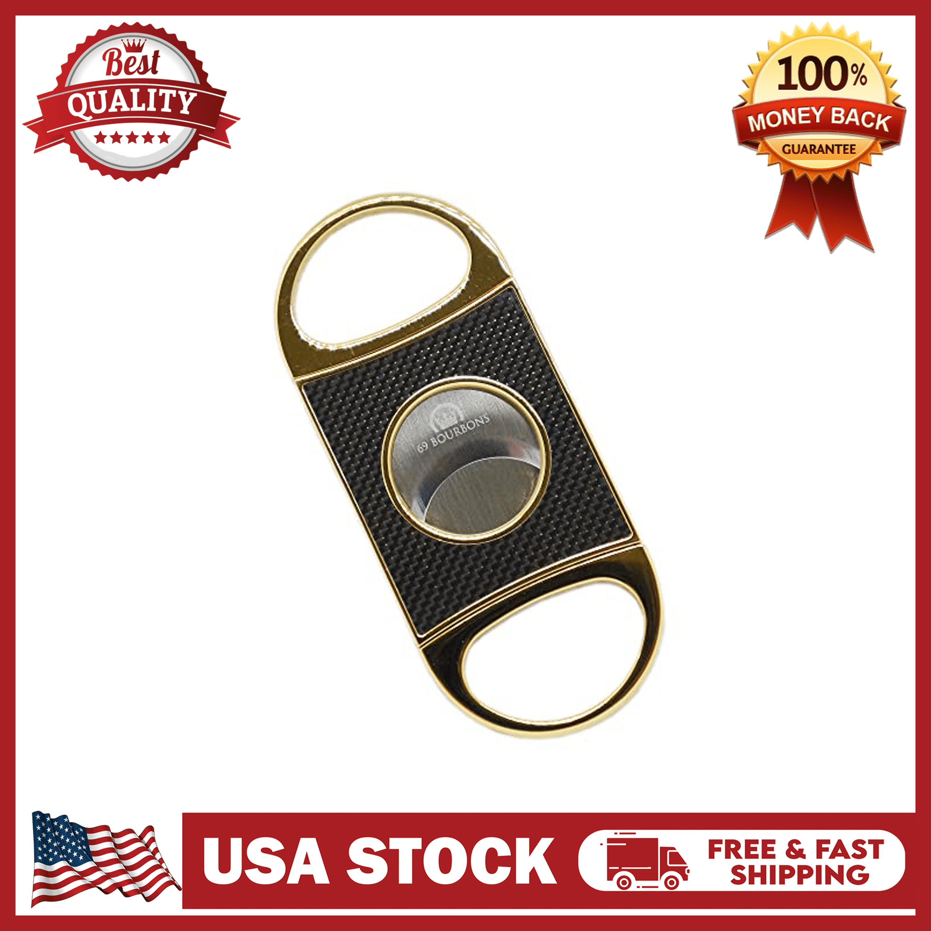 69Bourbons Gold Cigar Cutter - Double Guillotine Blade Tobacco Cutting ...
