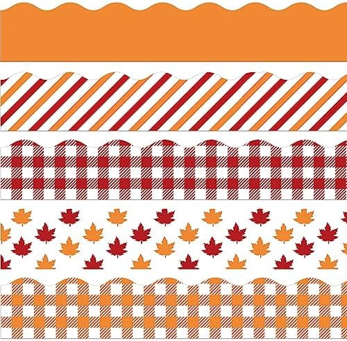 69Ft Fall Bulletin Board Borders Maple Leaves Plaid Stripe Trim Borders ...