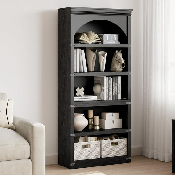 69Inch Arched Bookshelf,5 Tier Wooden Farmhouse Bookcase with Wooden ...