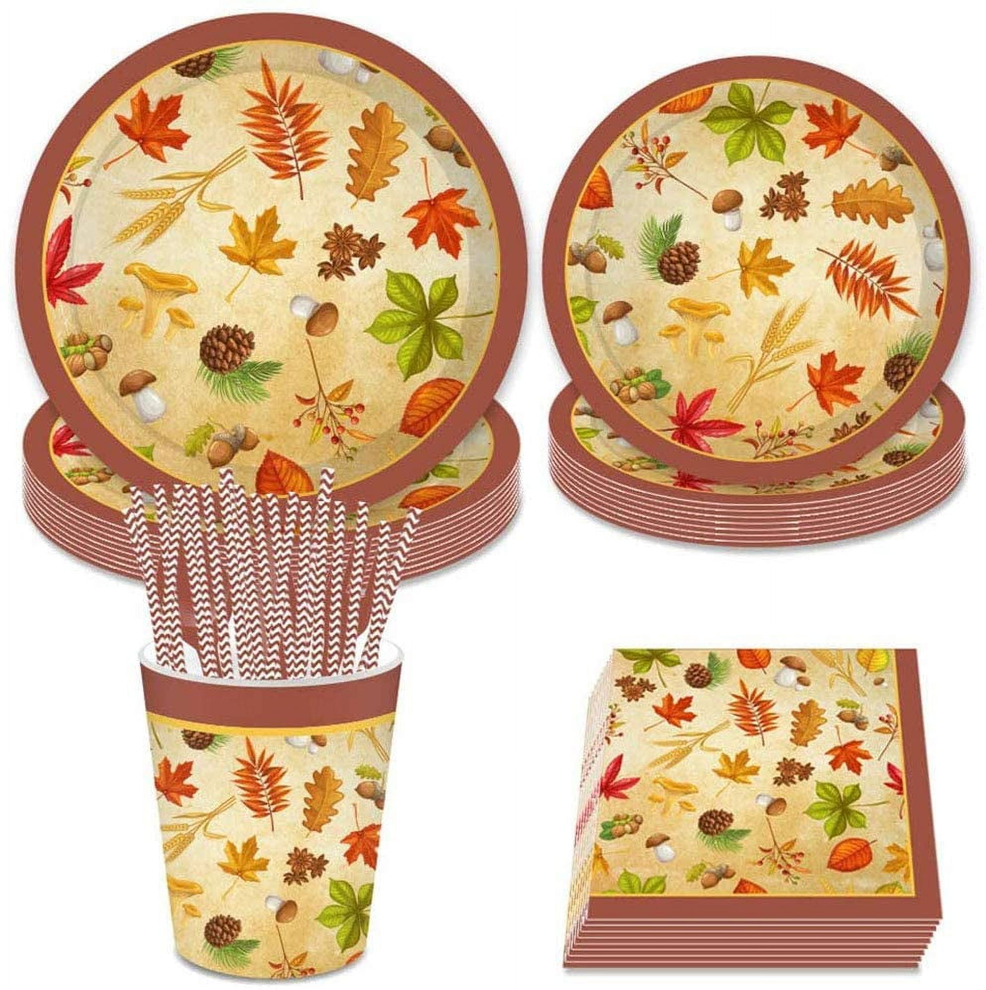 69Pcs Thanksgiving Maple Leafs Party Tableware Dinnerware Paper Plates ...