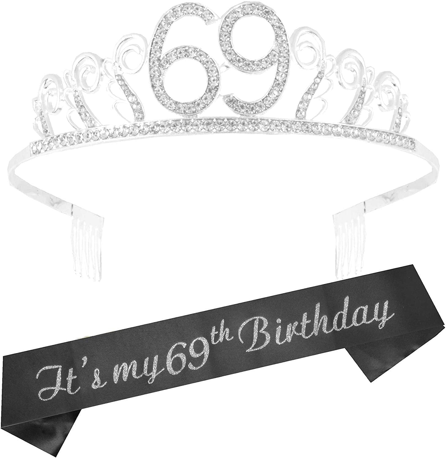 69th Birthday Sash and Tiara for Women - Fabulous Glitter Sash + Waves ...