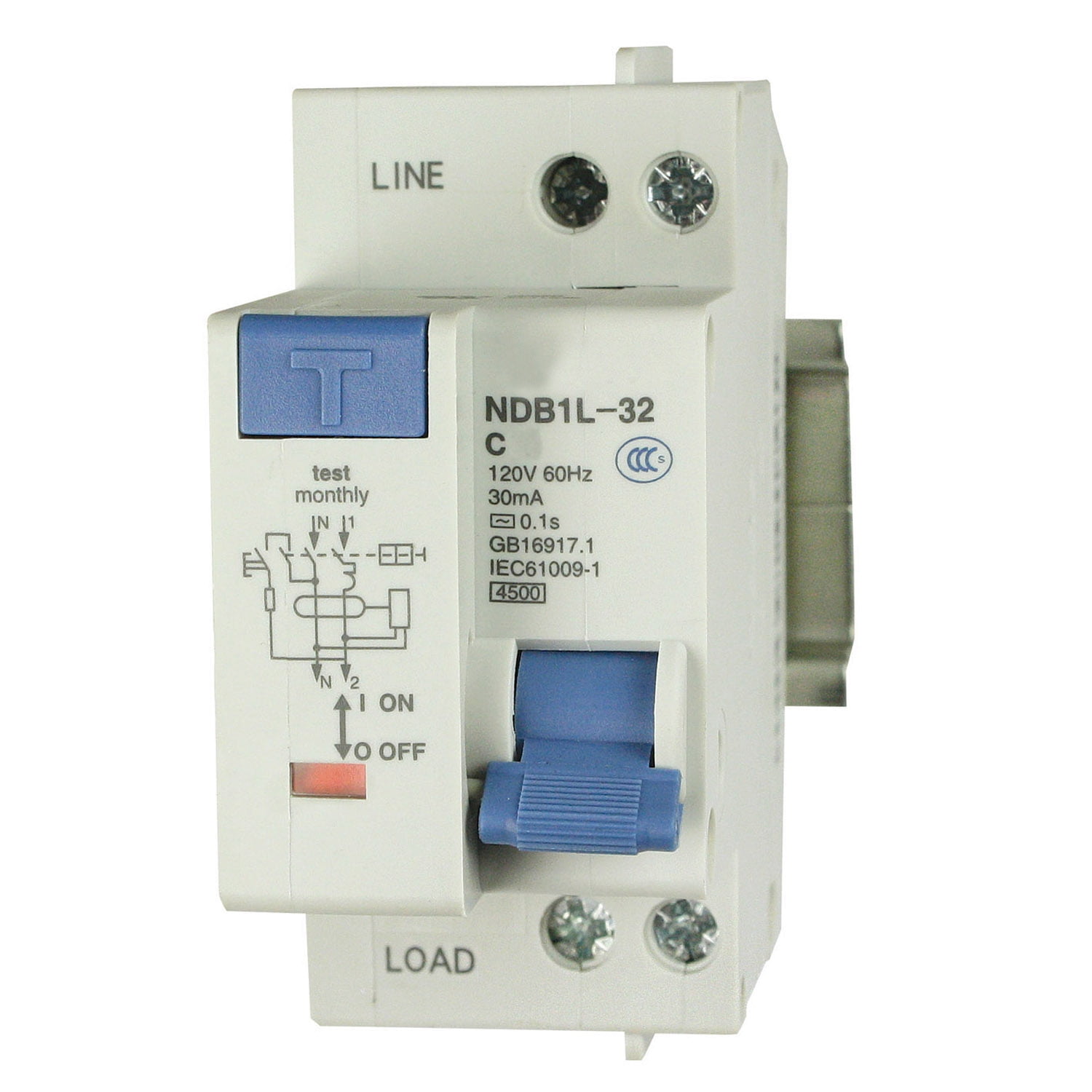 6A, 120V AC, , 1 Pole + Neutral Pole, DIN Rail Mount Miniature Circuit ...