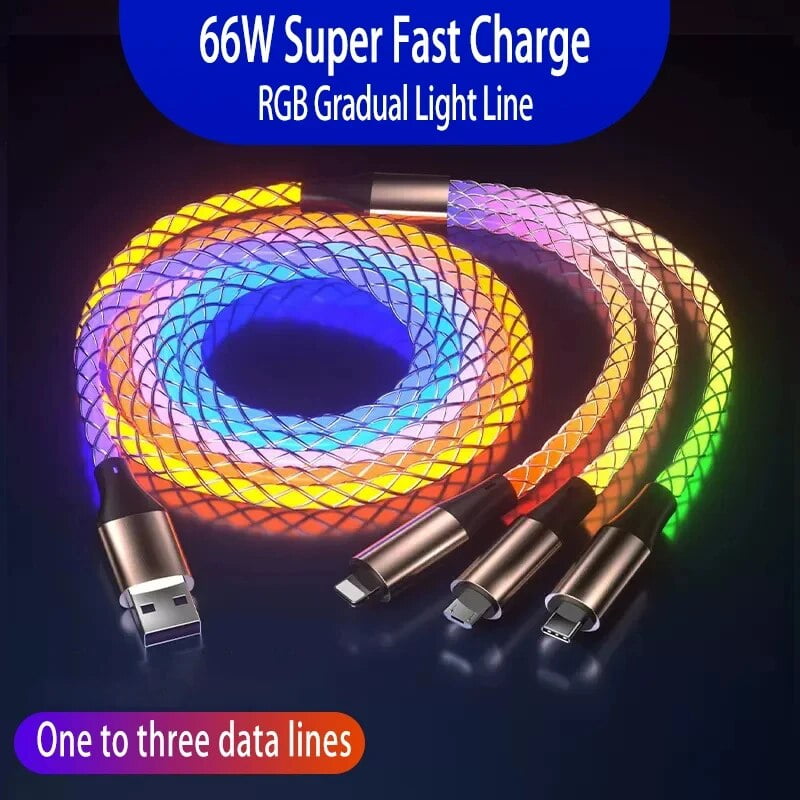 6A Super Fast Charging Colorful Light Data Cable A Drag Three RGB ...