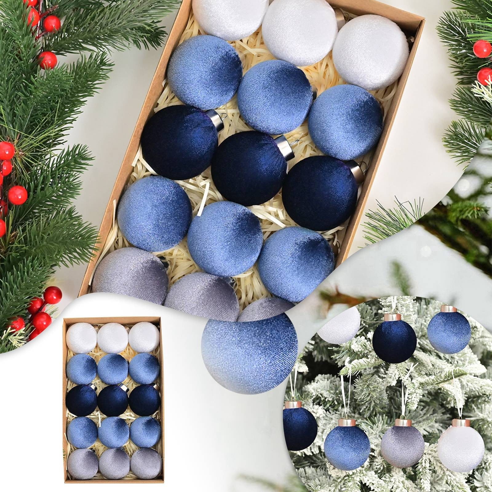 6CM Blue Velvet Hanging Ornament for Festive Christmas Tree Decorations ...