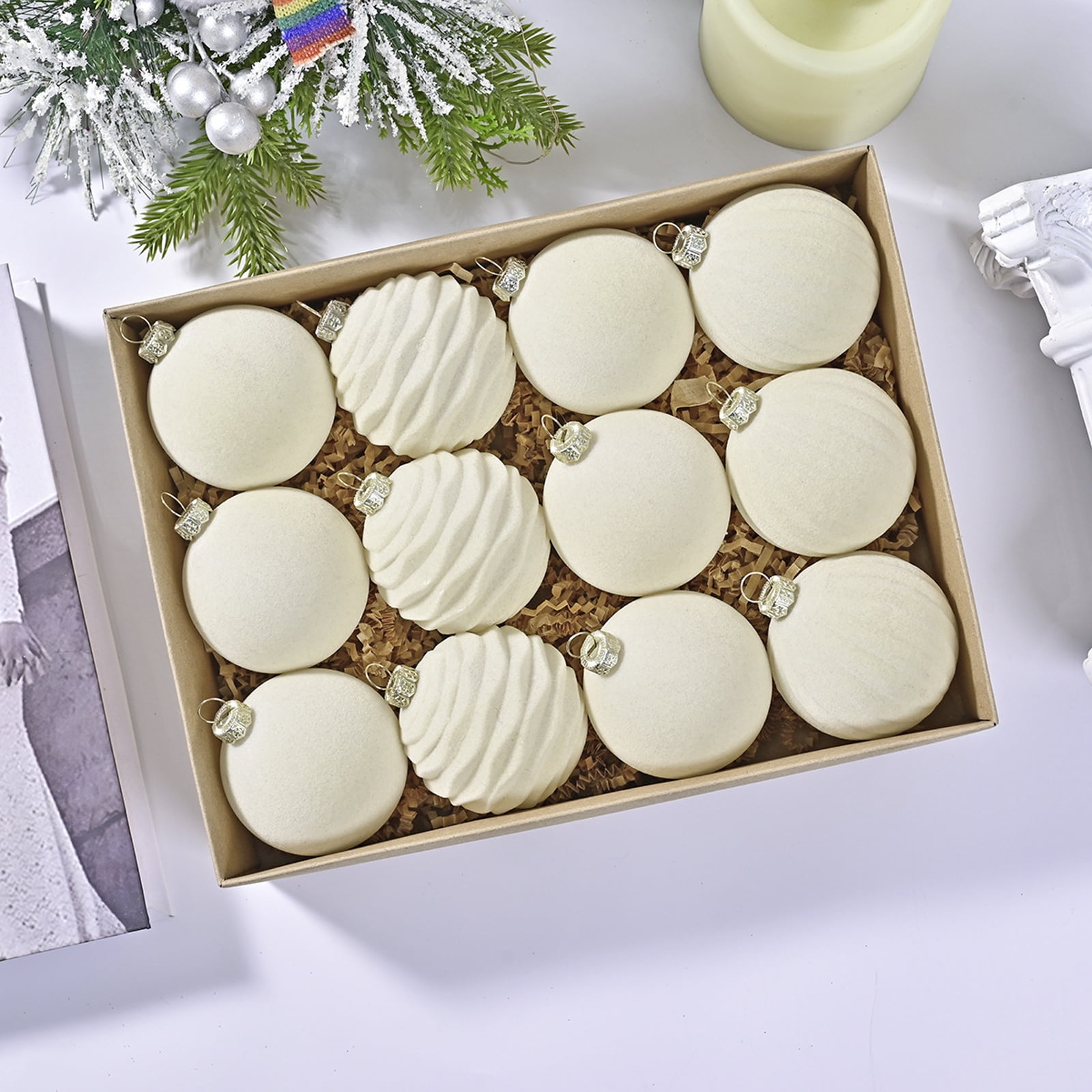 6CM Flocked Christmas Ball Christmas Tree Pendant Wine Red Dark Green ...