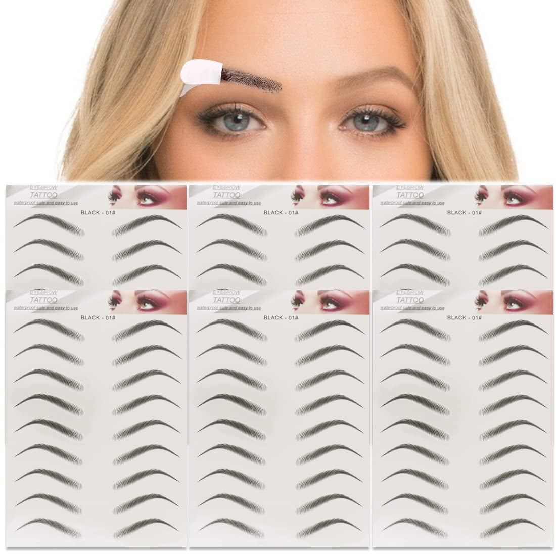 6D Eyebrow Tattoo Stickers DHF10 6 Sheets Realistic Stick-On Eyebrow ...