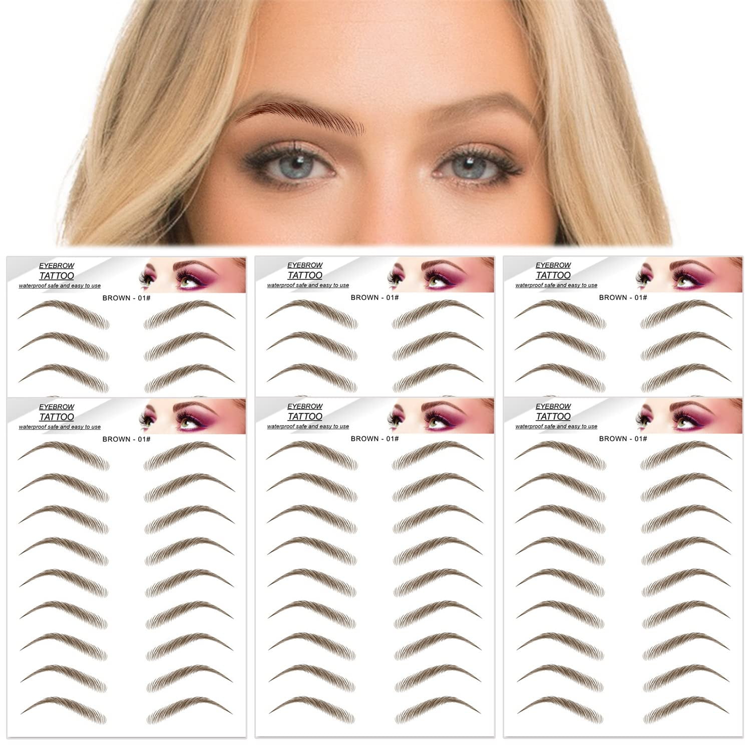 6D Eyebrow Tattoo Stickers MSF2 6 Sheets Realistic Stick-On Eyebrow ...