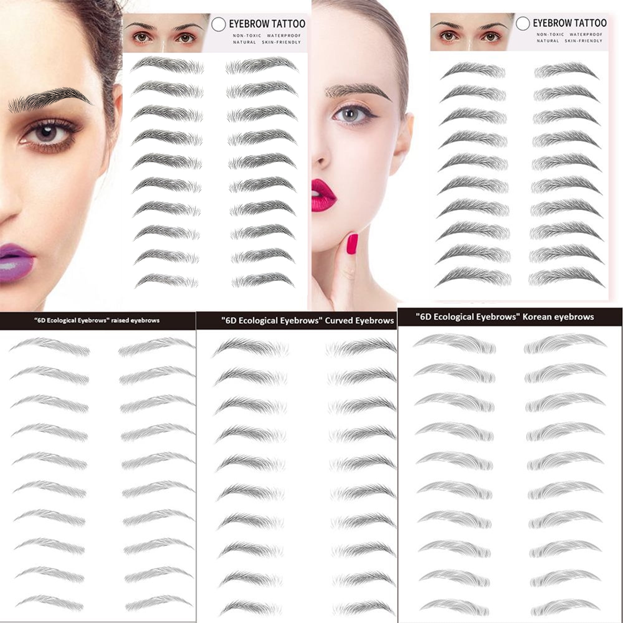 6D Hair Like Waterproof Eyebrow Tattoos Stickers 5 Sheets 100 Pairs ...