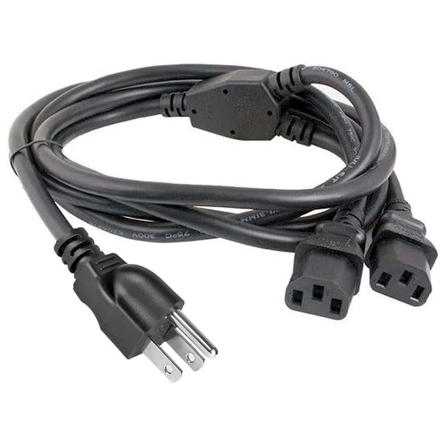 6FT 1 AC Plug To 2 Computer Style C13 Split Cord For PC Printer LCD TV ...