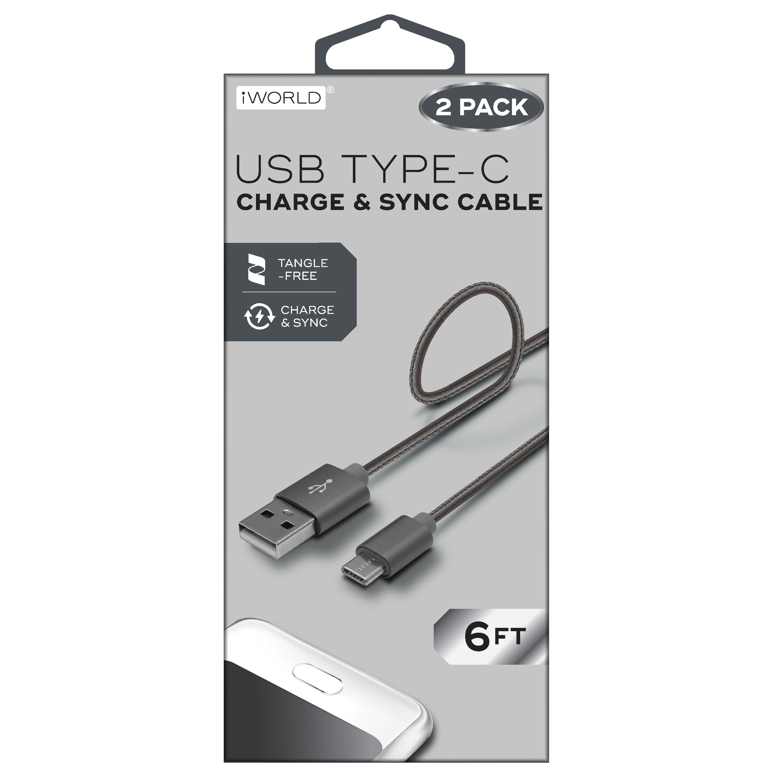 6FT 2 PACK PU USB TYPE C CABLE - Walmart.com