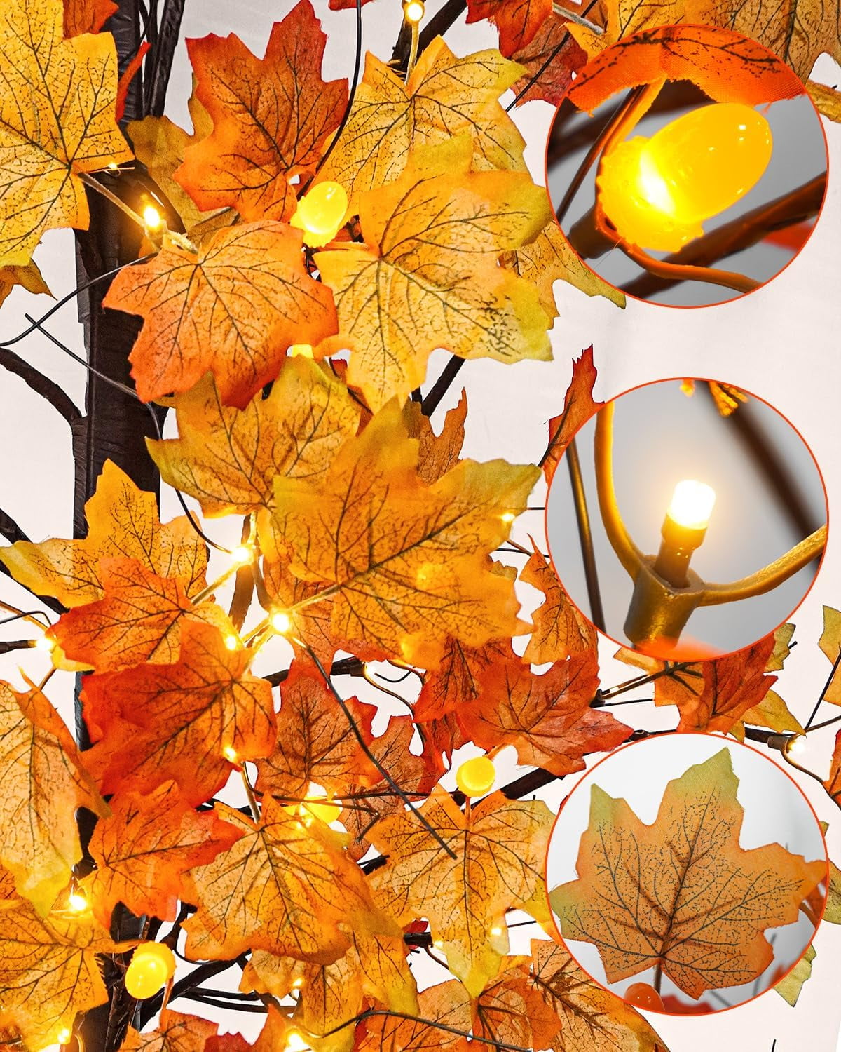 6FT 96LED Lighted Fall Maple Tree Artificial Fall Tree with 24PCS Pine ...