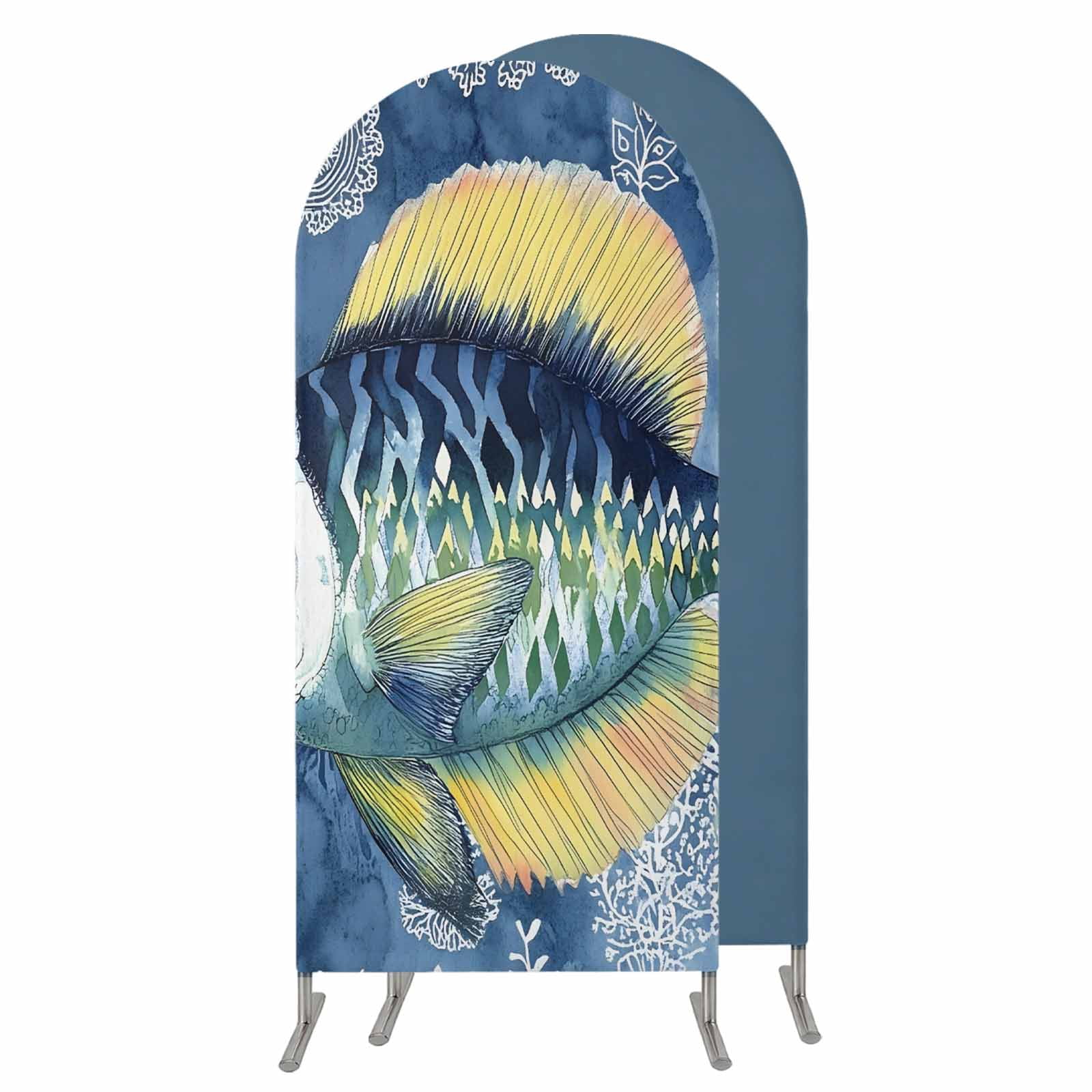 6FT Arch Backdrop Covers, Coastal Blue Yellow Fish Wedding Arch Cover ...