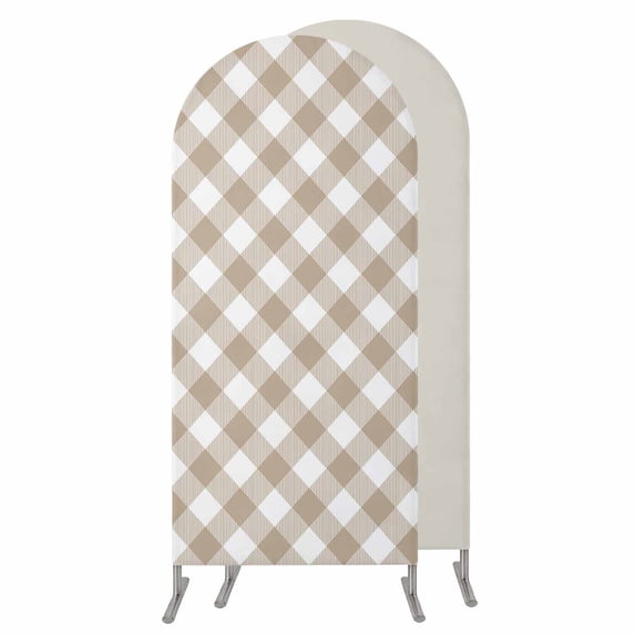 6FT Arch Backdrop Covers, Minimalistic Checkered Beige Rural Style ...