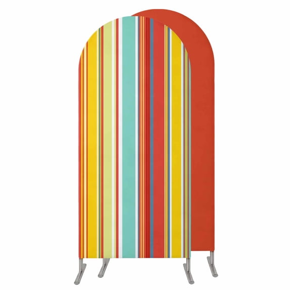 6FT Arch Backdrop Covers, Red Aqua Stripe Wedding Arch Cover Stretchy ...