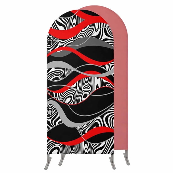6FT Arch Backdrop Covers, Red Black Stripes Wedding Arch Cover Stretchy ...