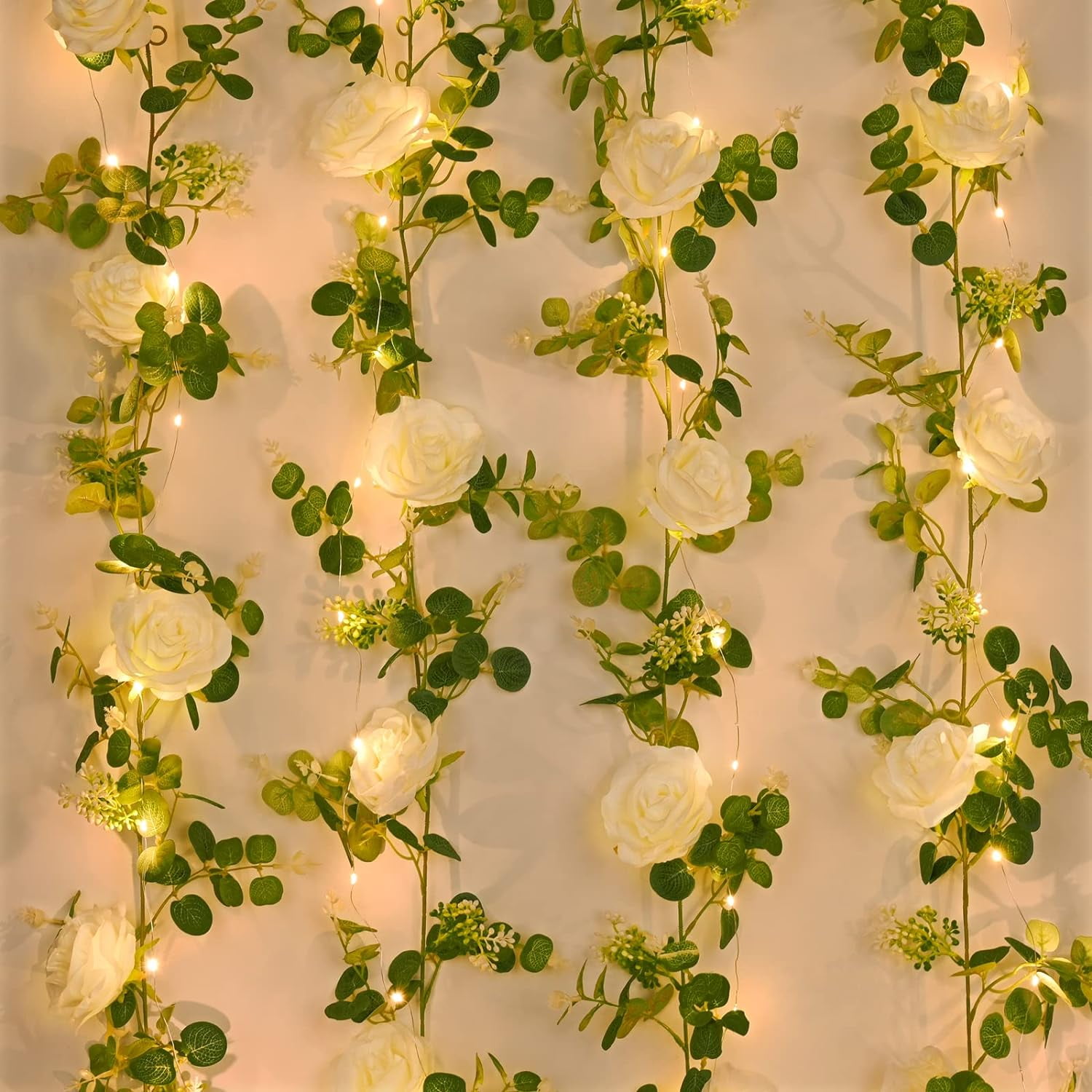 6FT Artificial Eucalyptus Garland with Flowers, Rose Vine Flower ...