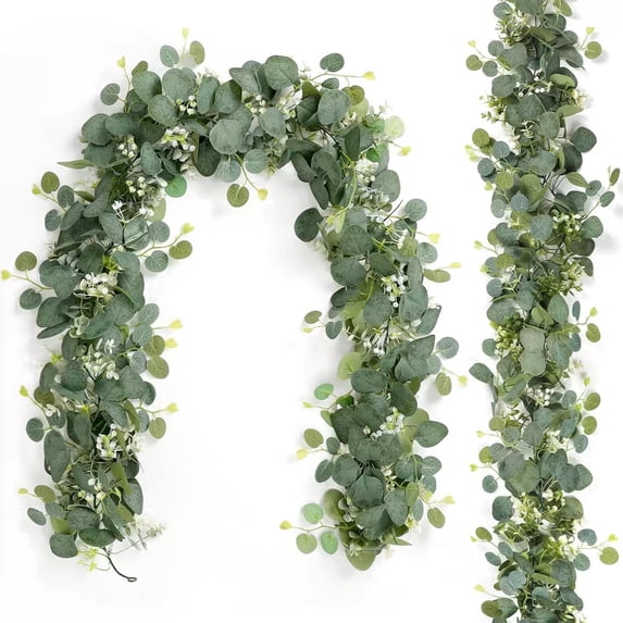 6FT Artificial Eucalyptus Garland with Baby's Breath, Faux Greenery ...
