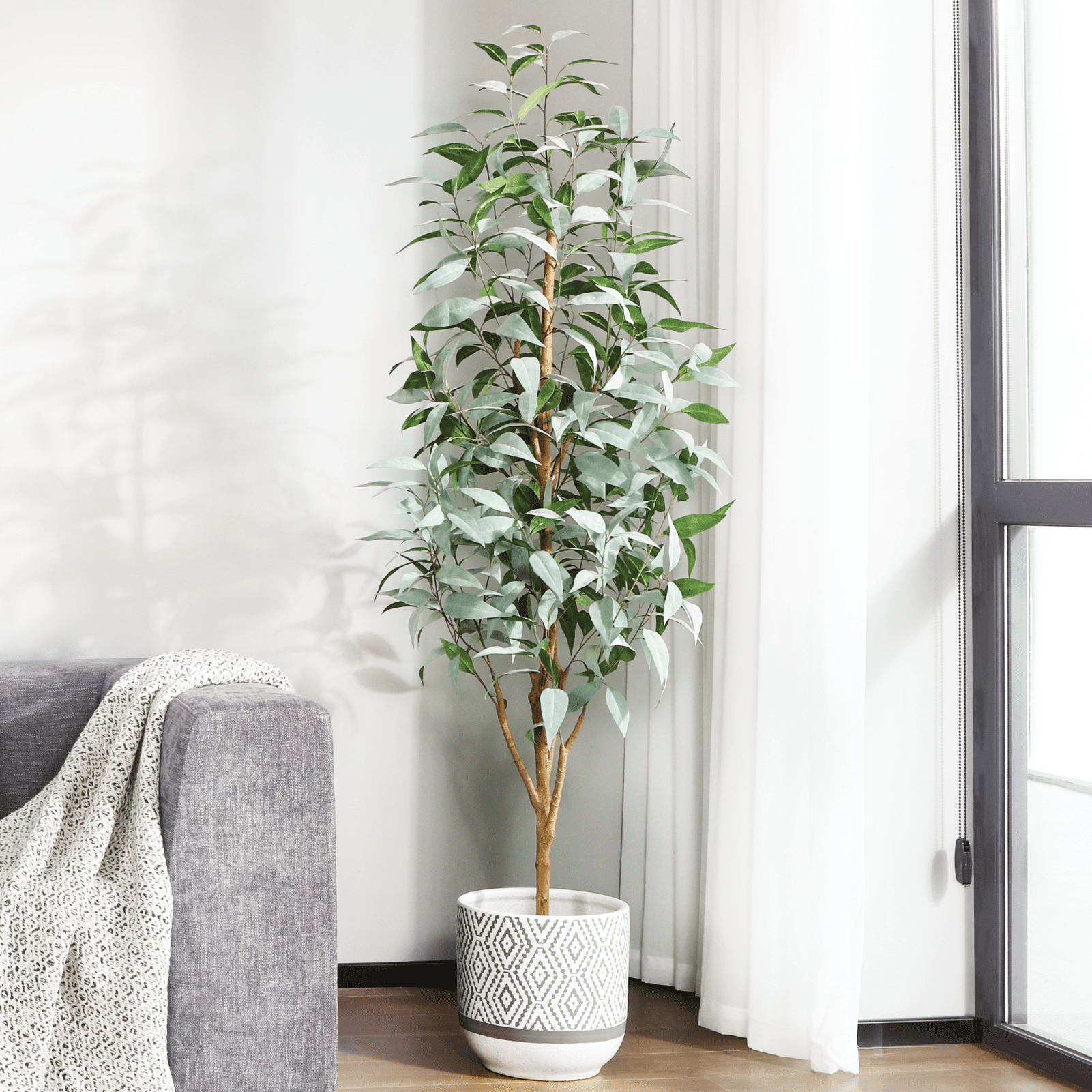 6FT Artificial Eucalyptus Tree with White Velvet Leaves and Natural ...