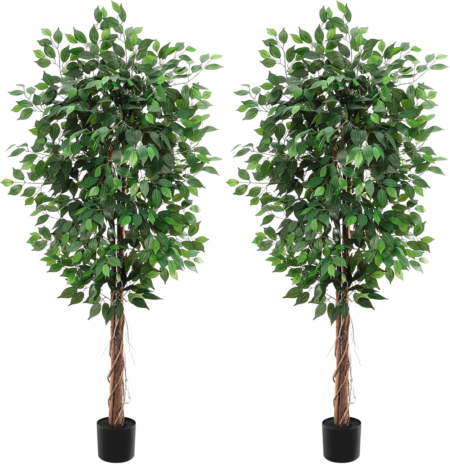 6FT Artificial Ficus Tree 2 Pack 1008 Flat Leaves 2-Trunk Faux Ficus In ...