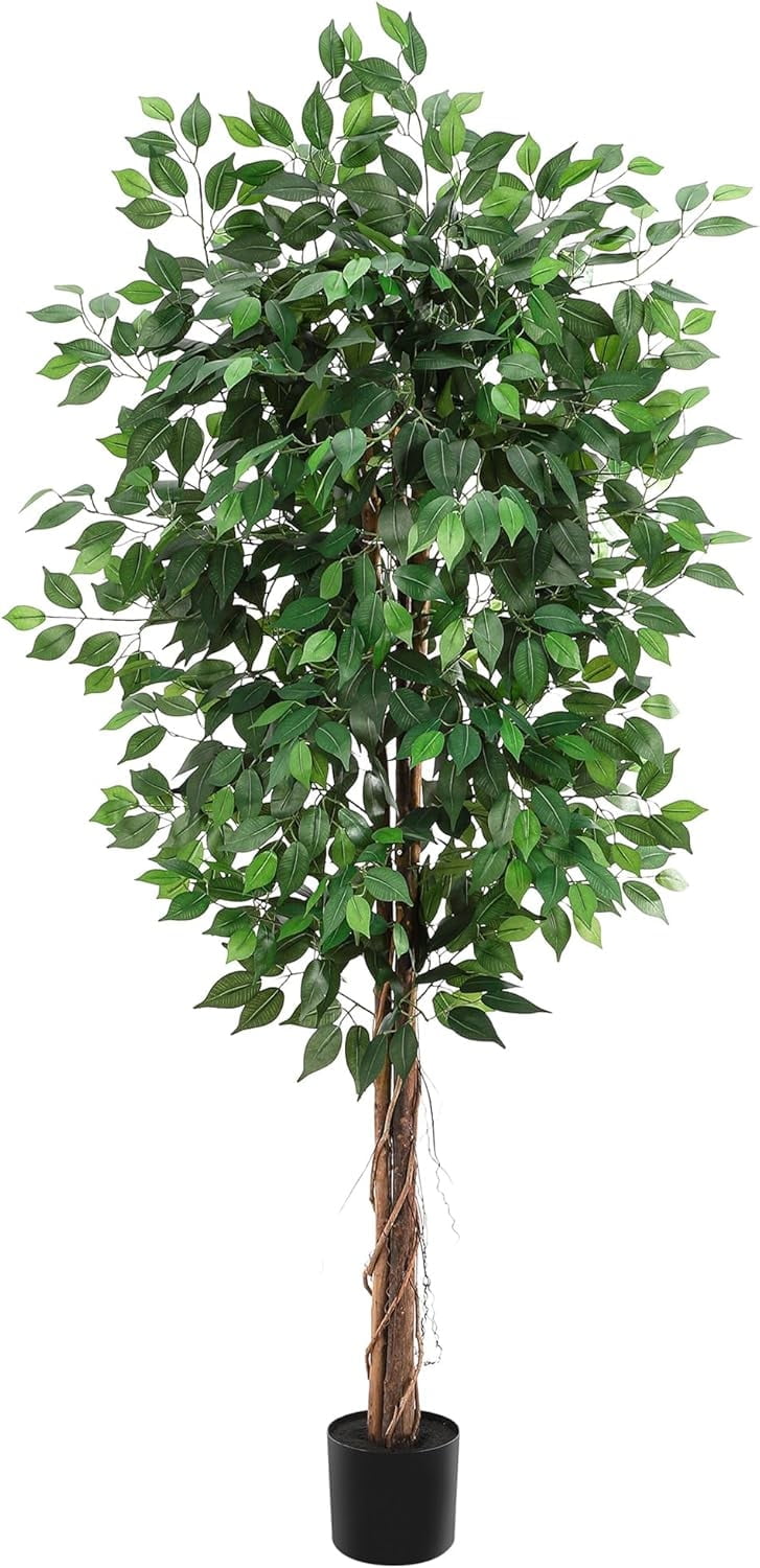 6FT Artificial Ficus Tree with Natural Wood Trunk | Lifelike Faux Plant ...