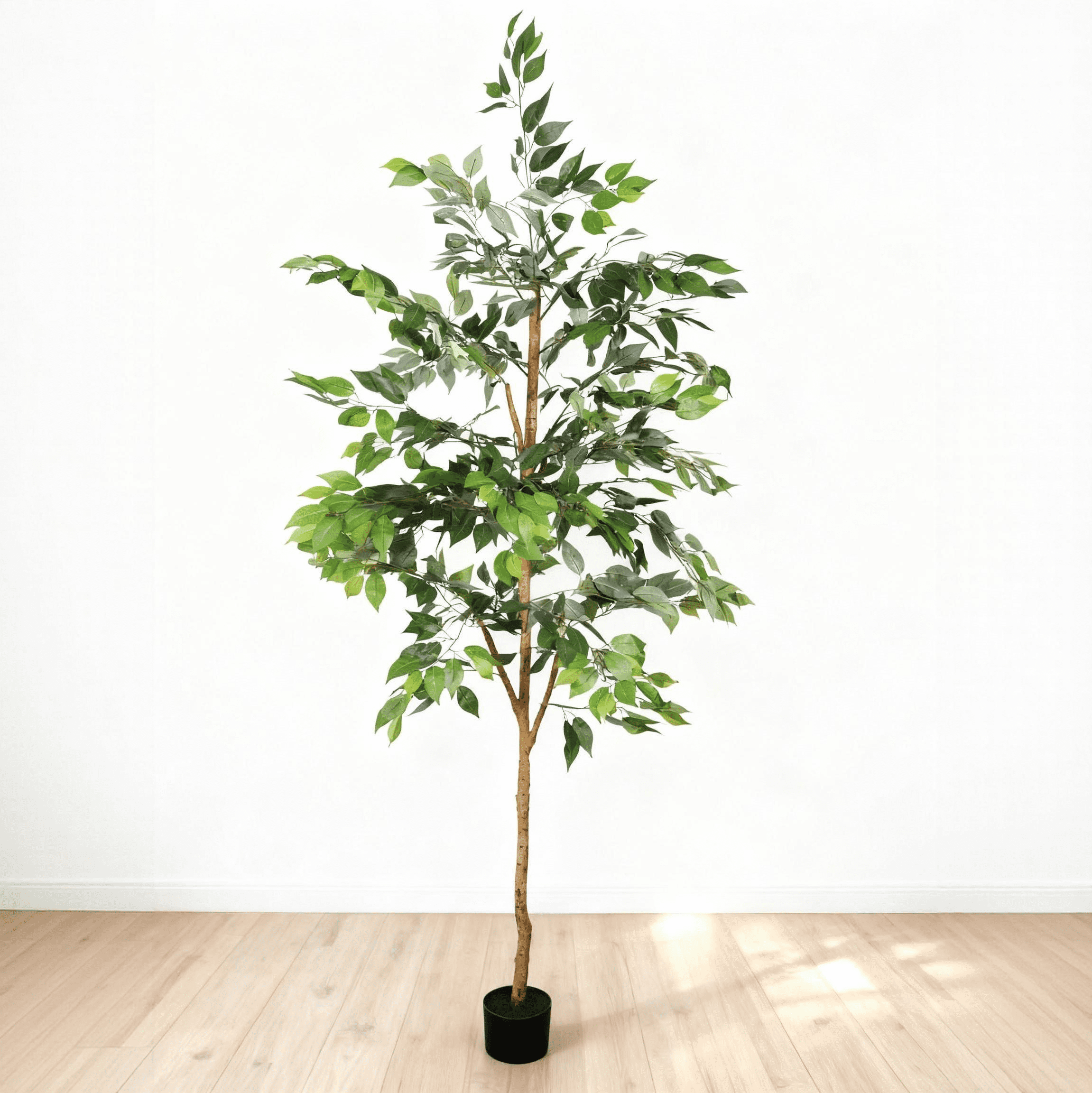 6FT Artificial Ficus Tree with Natural Wood Trunk, Real Touch Leaves ...