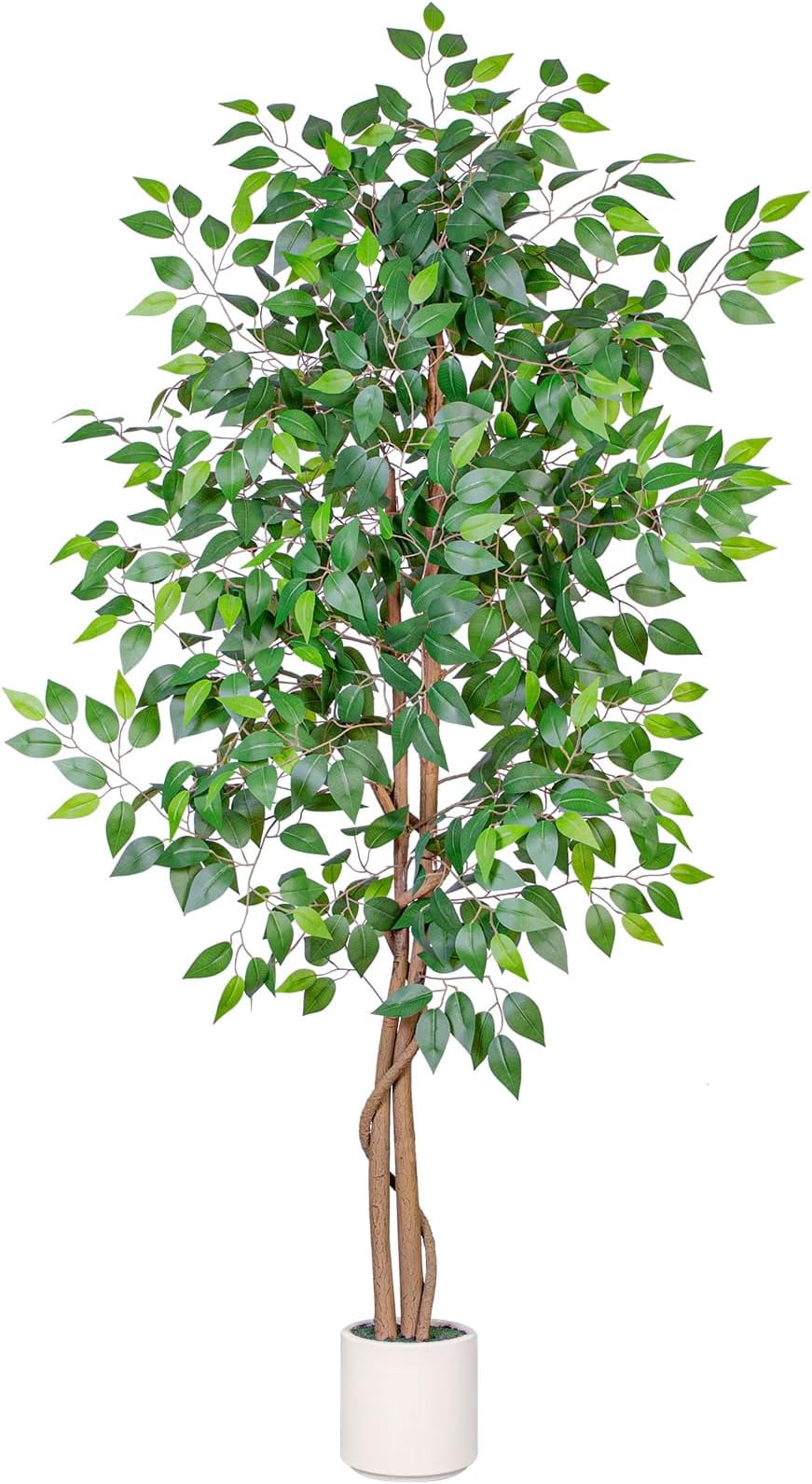 6FT Artificial Ficus Tree with White Planter, Realistic Faux Silk ...