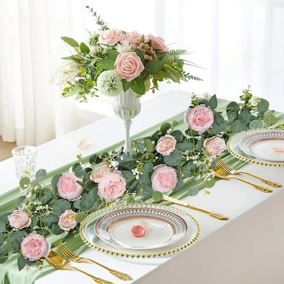 6FT Artificial Flower Garland with Roses and Gypsophila Silk Hanging ...