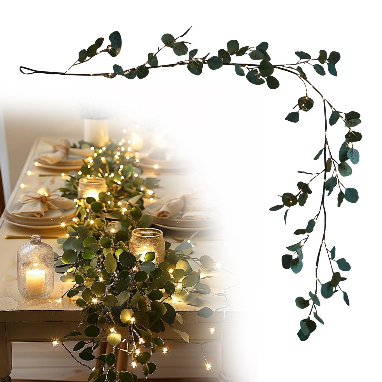 6FT Artificial Greenery Garland with 96 LED Lights, Battery Operated ...
