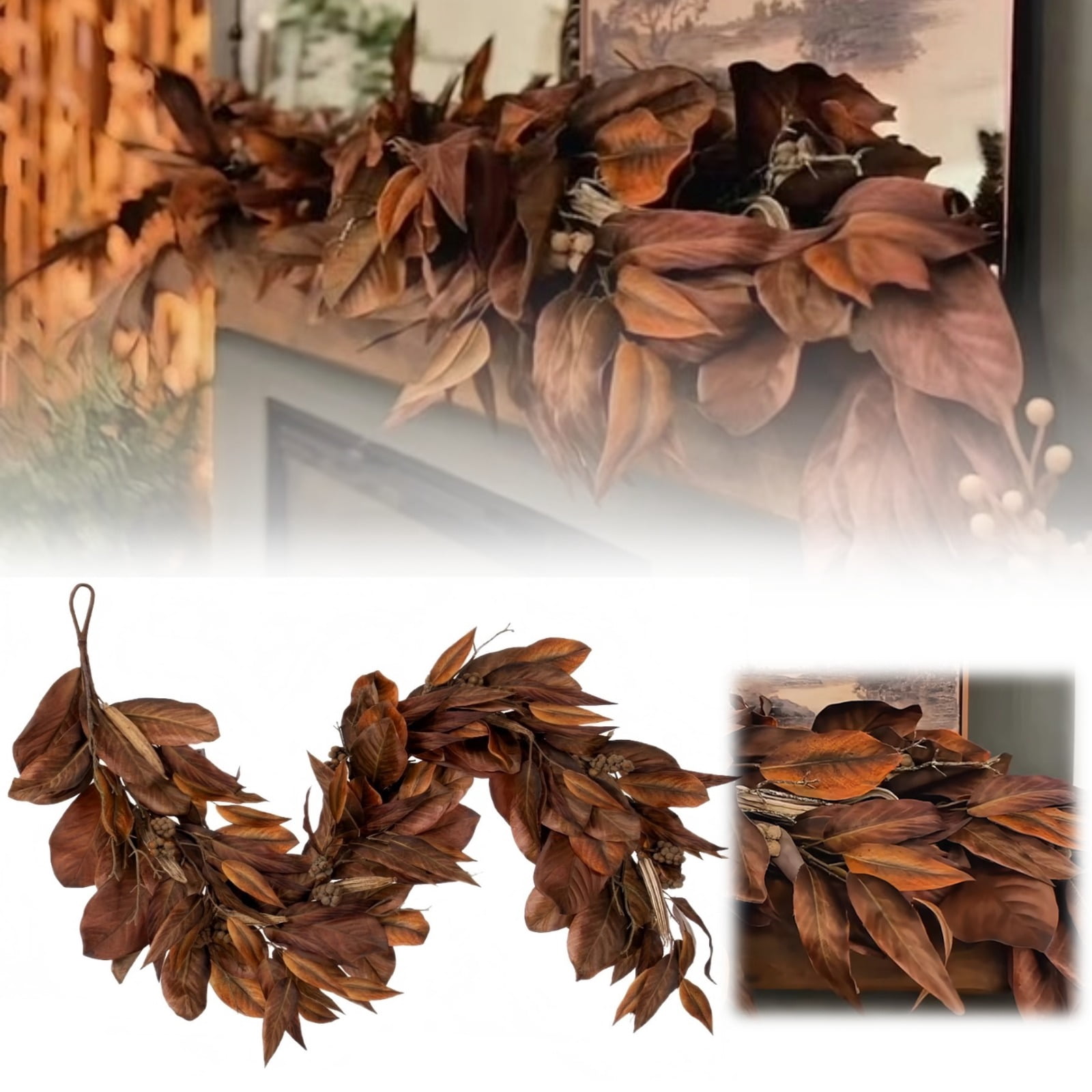 6FT Artificial Magnolia Leaf Christmas Garland - Autumn Fall Leaf Vine ...