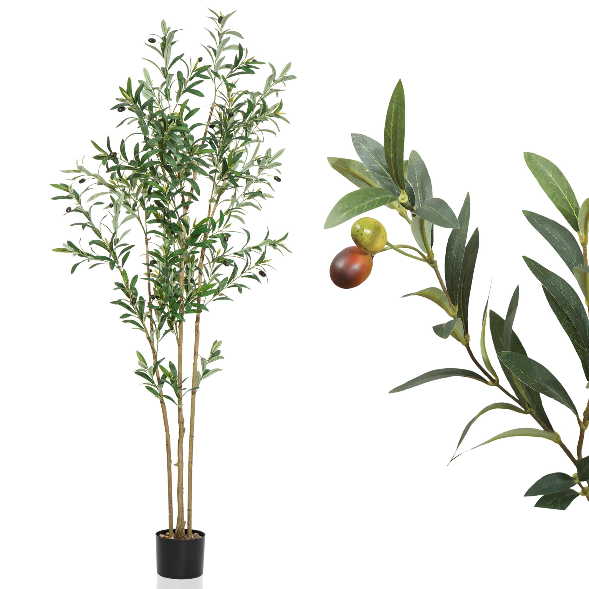 6FT Artificial Olive Plants with Natural Wood Trunk and Lifelike Fruits ...