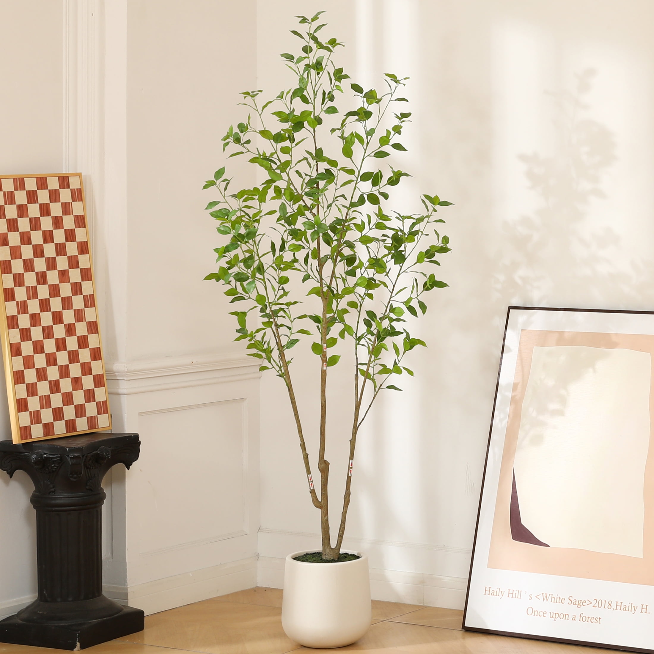 6FT Artificial White-Edged Ficus Elastica in Oval White Pot, Perfect ...