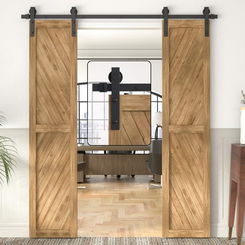 6FT Barn Door Hardware Kit: Double Sliding Door Hardware - Black Barn ...