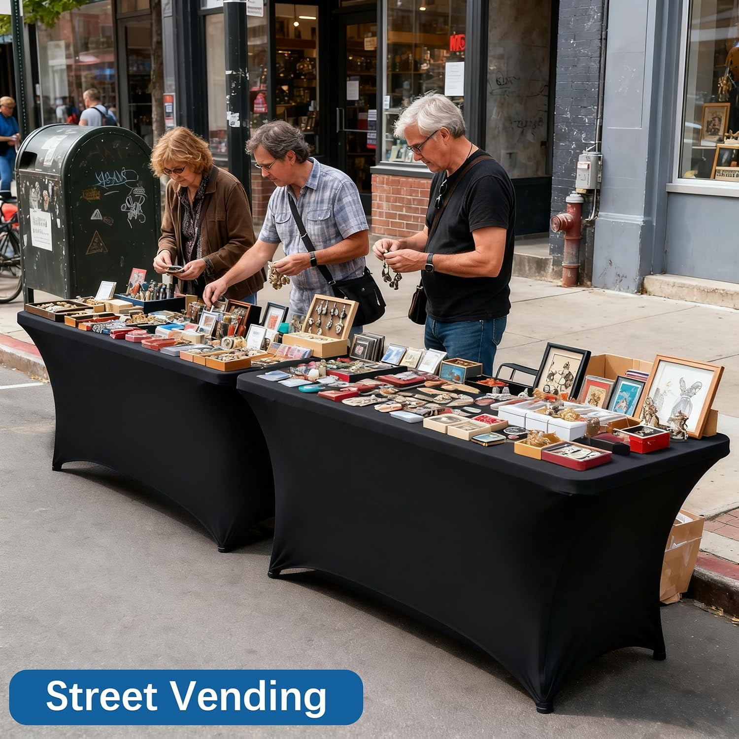 6FT Black Table Cloth - 8 Pack Fitted Stretch Rectangle Spandex ...