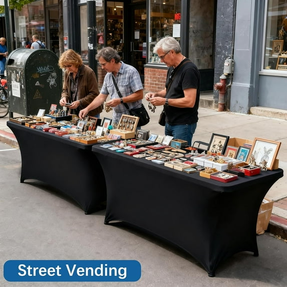 6FT Black Table Cloth - 8 Pack Fitted Stretch Rectangle Spandex ...