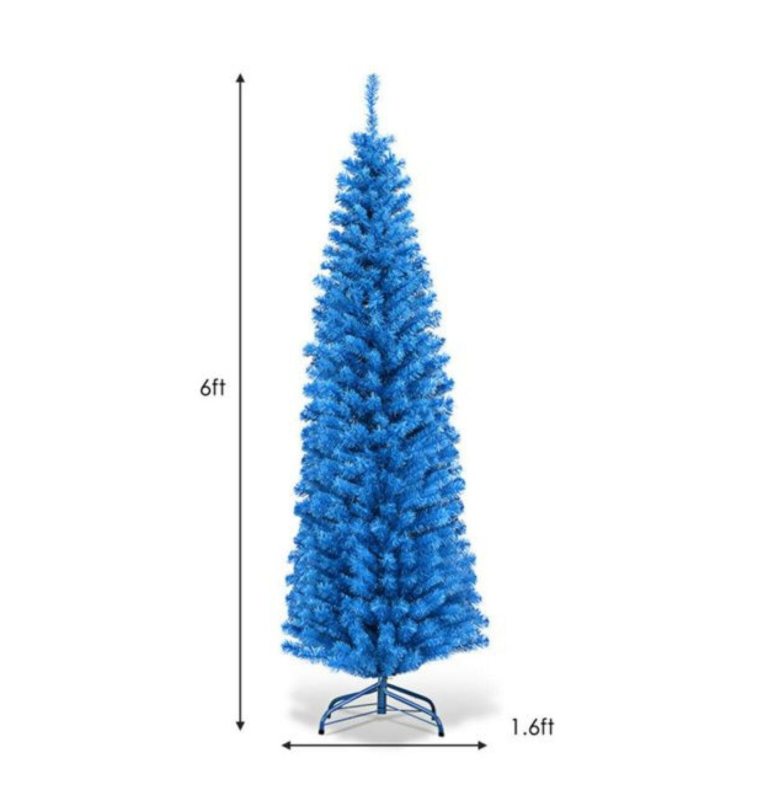 6FT Blue Pencil Christmas Tree - 520 Tips, Realistic PVC, Metal Stand ...