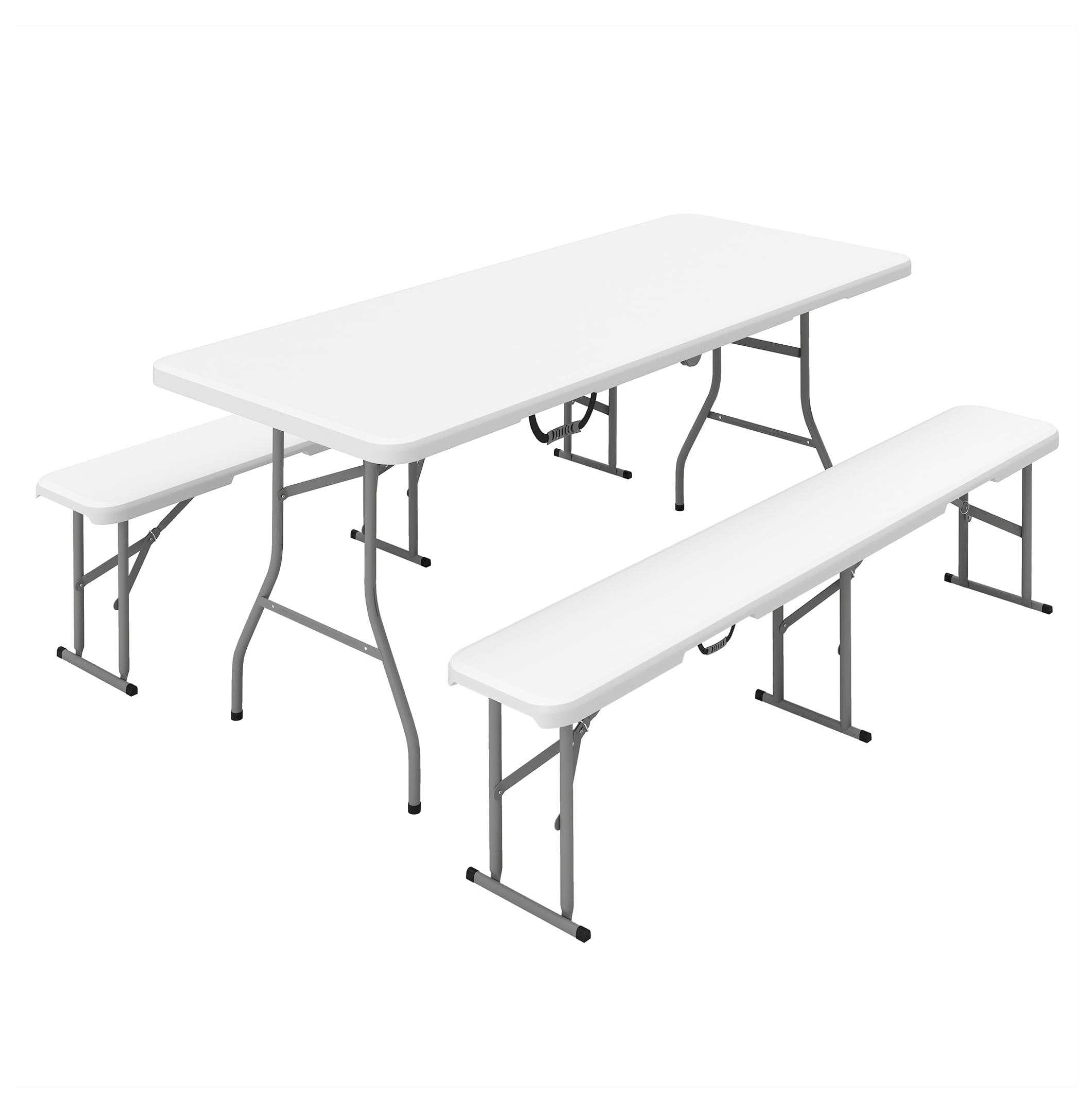 6FT Camping Table and Chairs Set, 3PCS Folding Picnic Table Bench Set ...