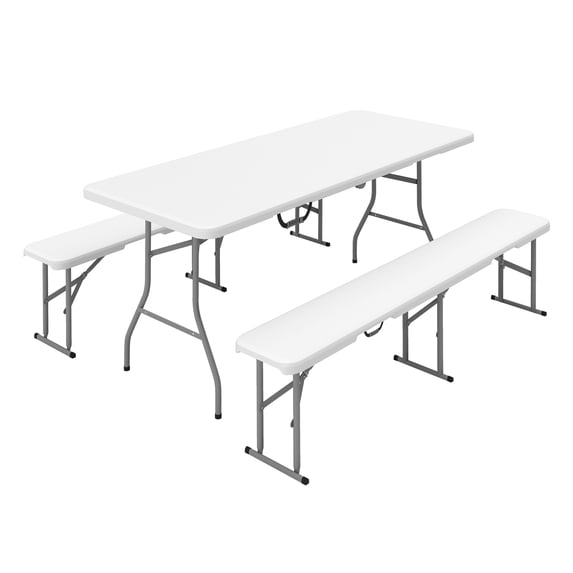 6FT Camping Table and Chairs Set, 3PCS Folding Picnic Table Bench Set ...