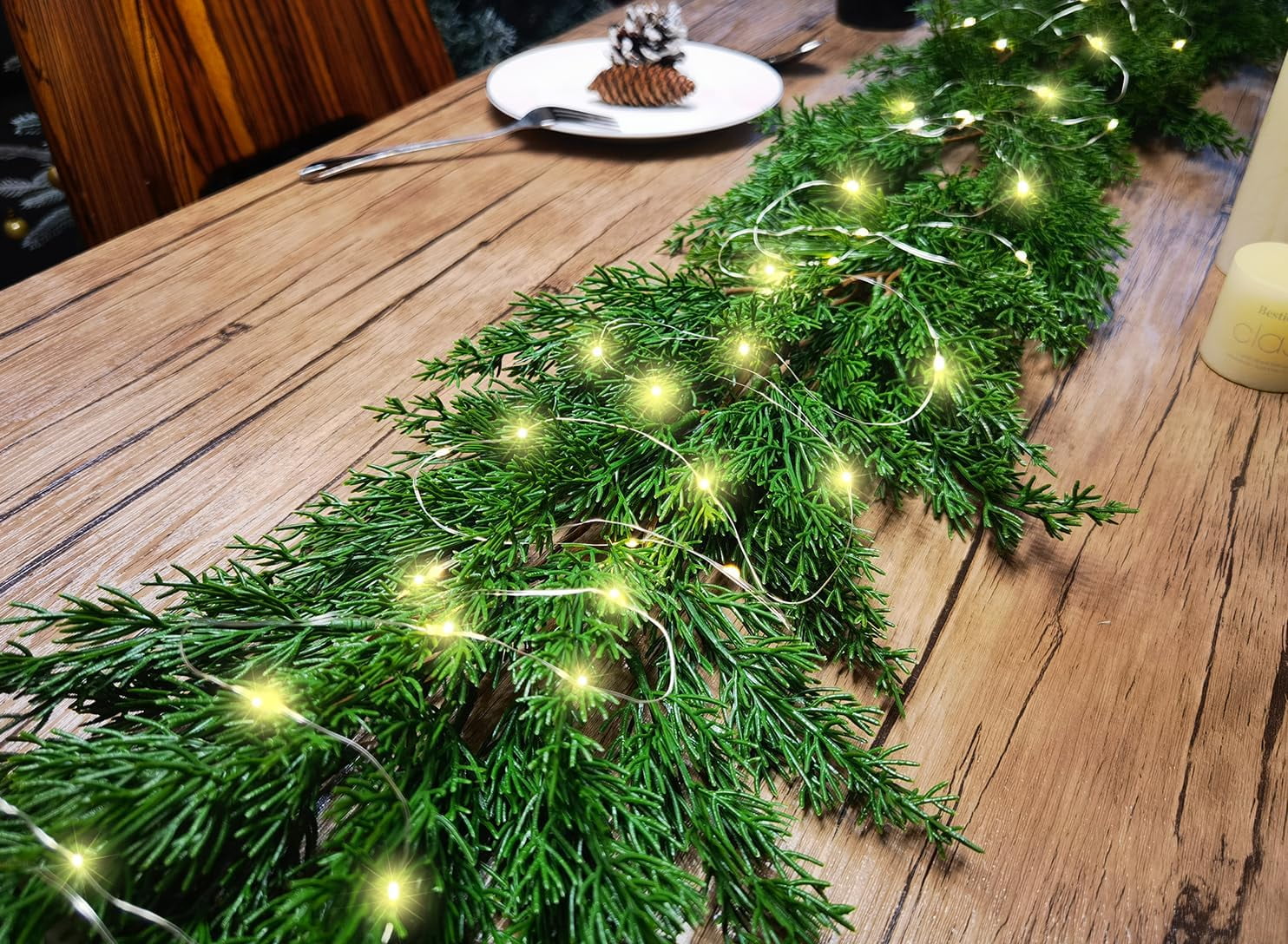 6FT Cedar Garland Realistic Christmas Garland with 16 FT LED Lights ...