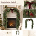 6FT Christmas Cedar Garland with Red Velvet Bow, Pinecones & Red ...