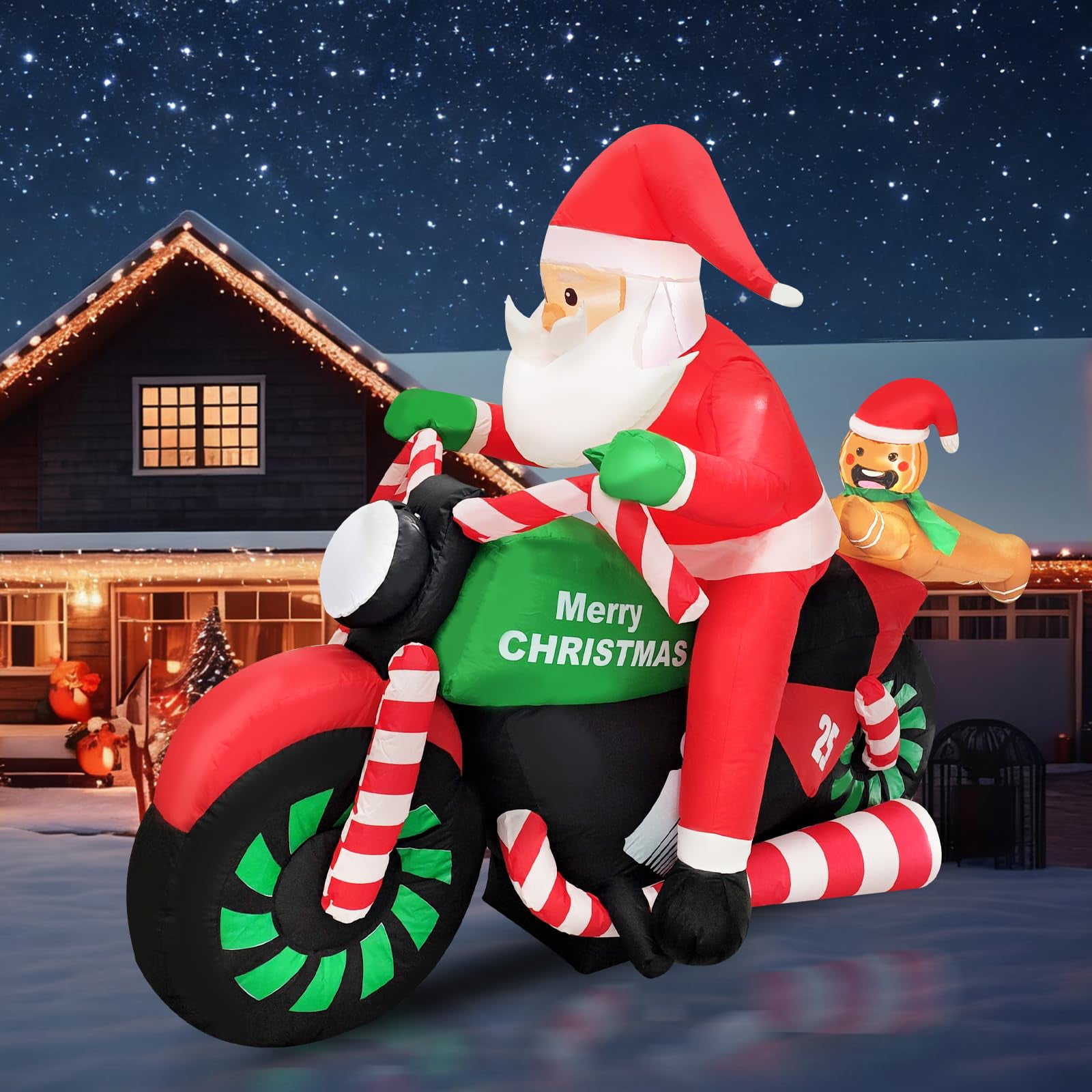 6FT Christmas Decoration Inflatable Santa Riding Motorcycle with ...