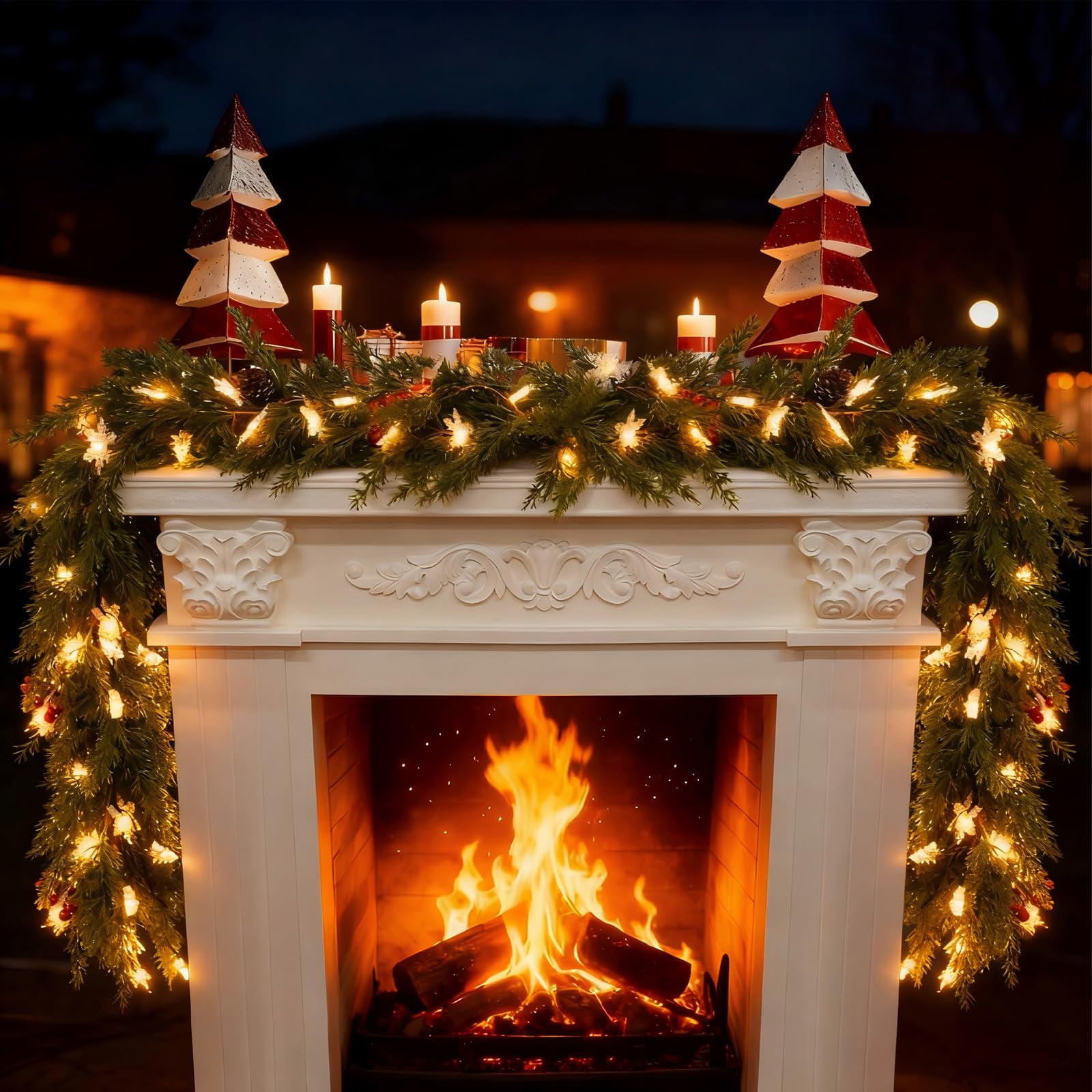 6FT Christmas Garland with Lights Battery Operated Lighted Christmas ...