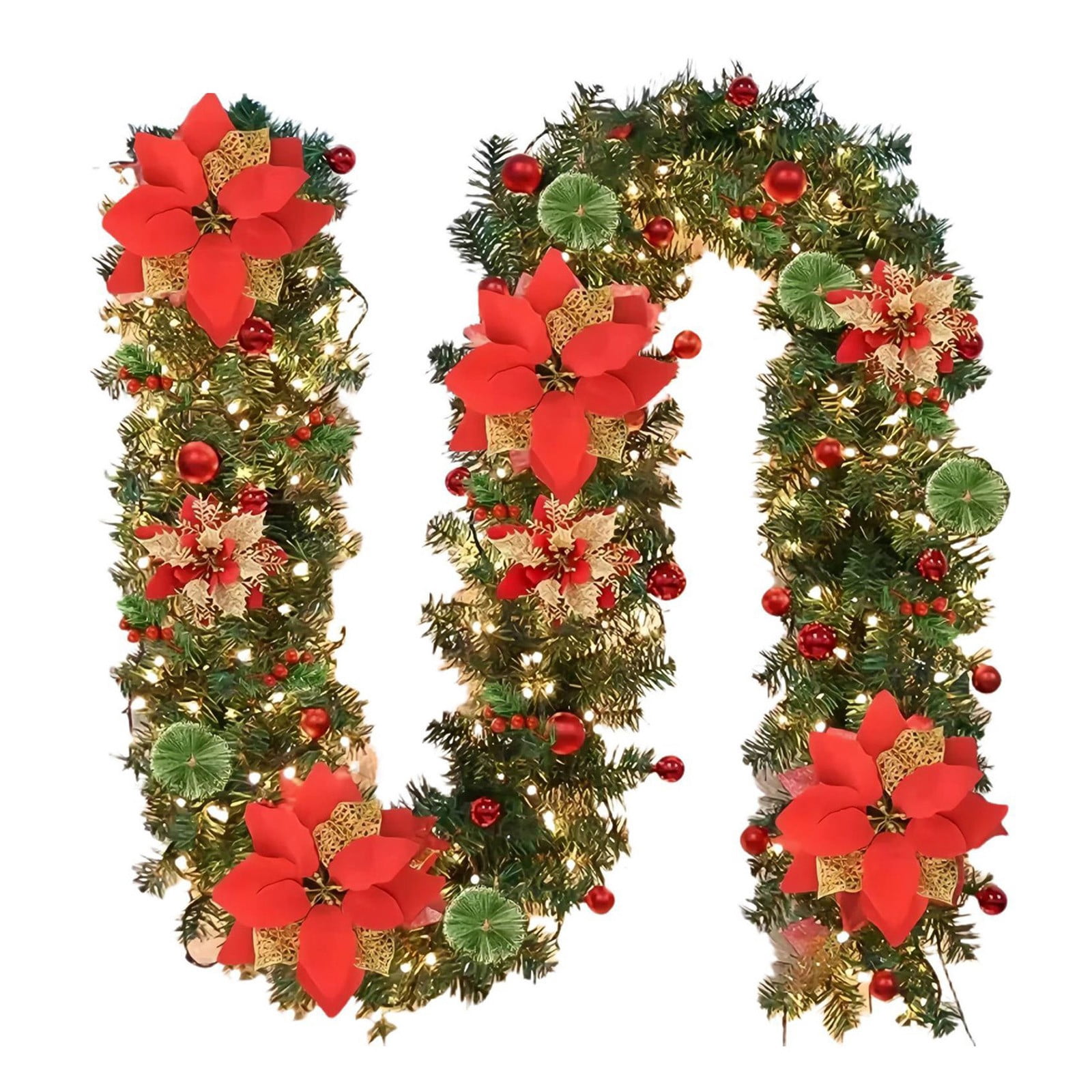 6FT Christmas Garland With Lights - Pre-Lit Artificial Green Christmas ...