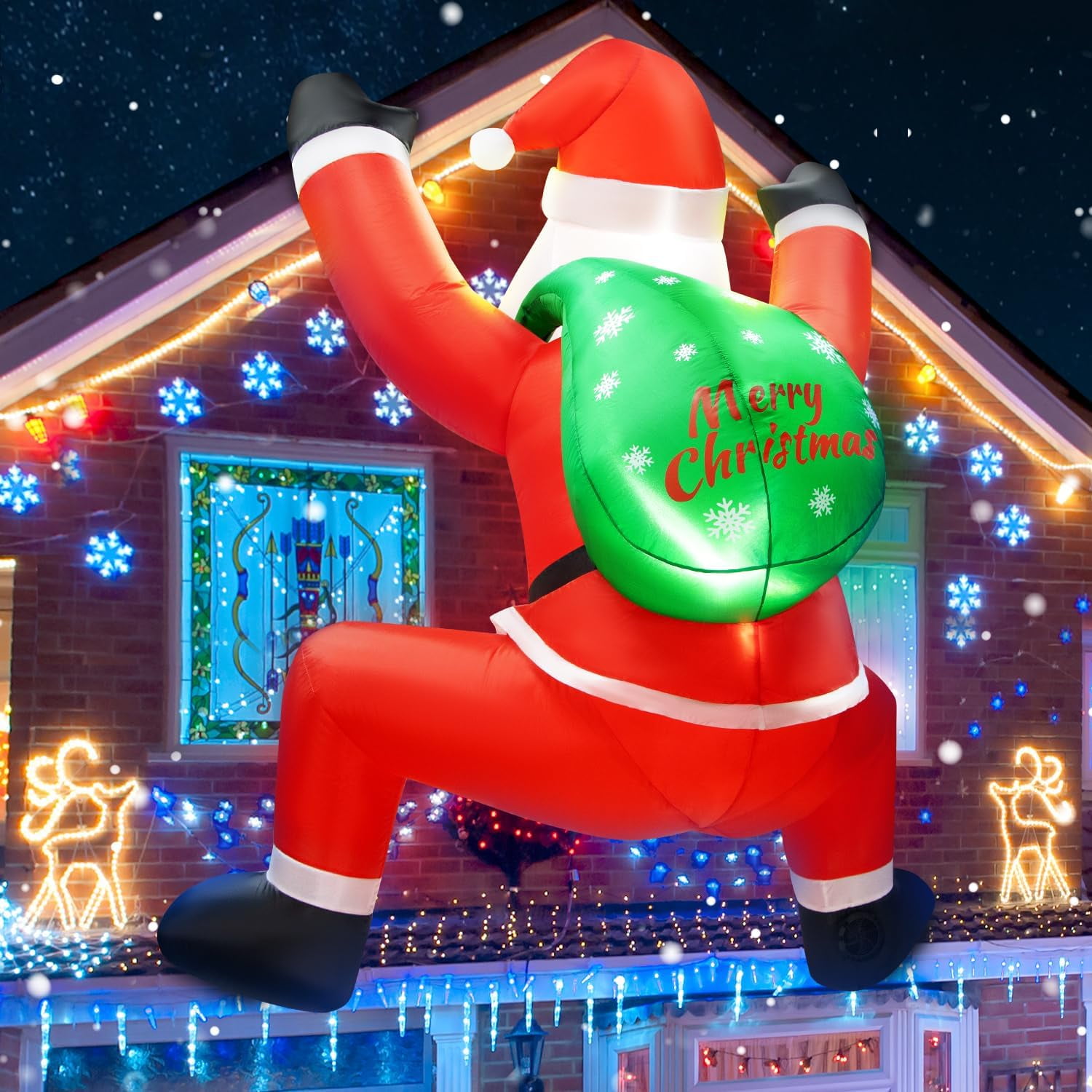 6FT Christmas Inflatable Decorations Hanging Santa Built-in Bright LEDs ...