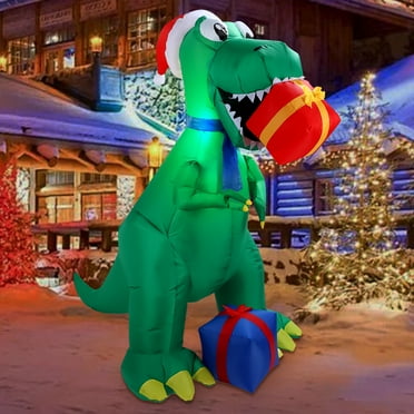 8FT Christmas Inflatables Dinosaur - Blow Up Dinosaur Yard Decoration ...