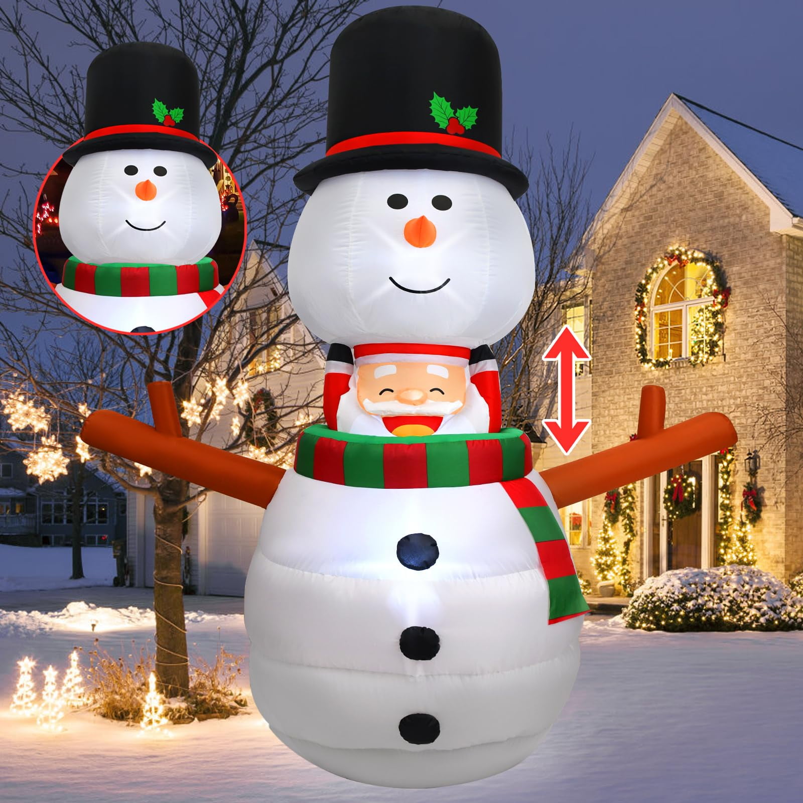 6FT Christmas Inflatable Outdoor Decorations Animated Snowman Santa Pop ...