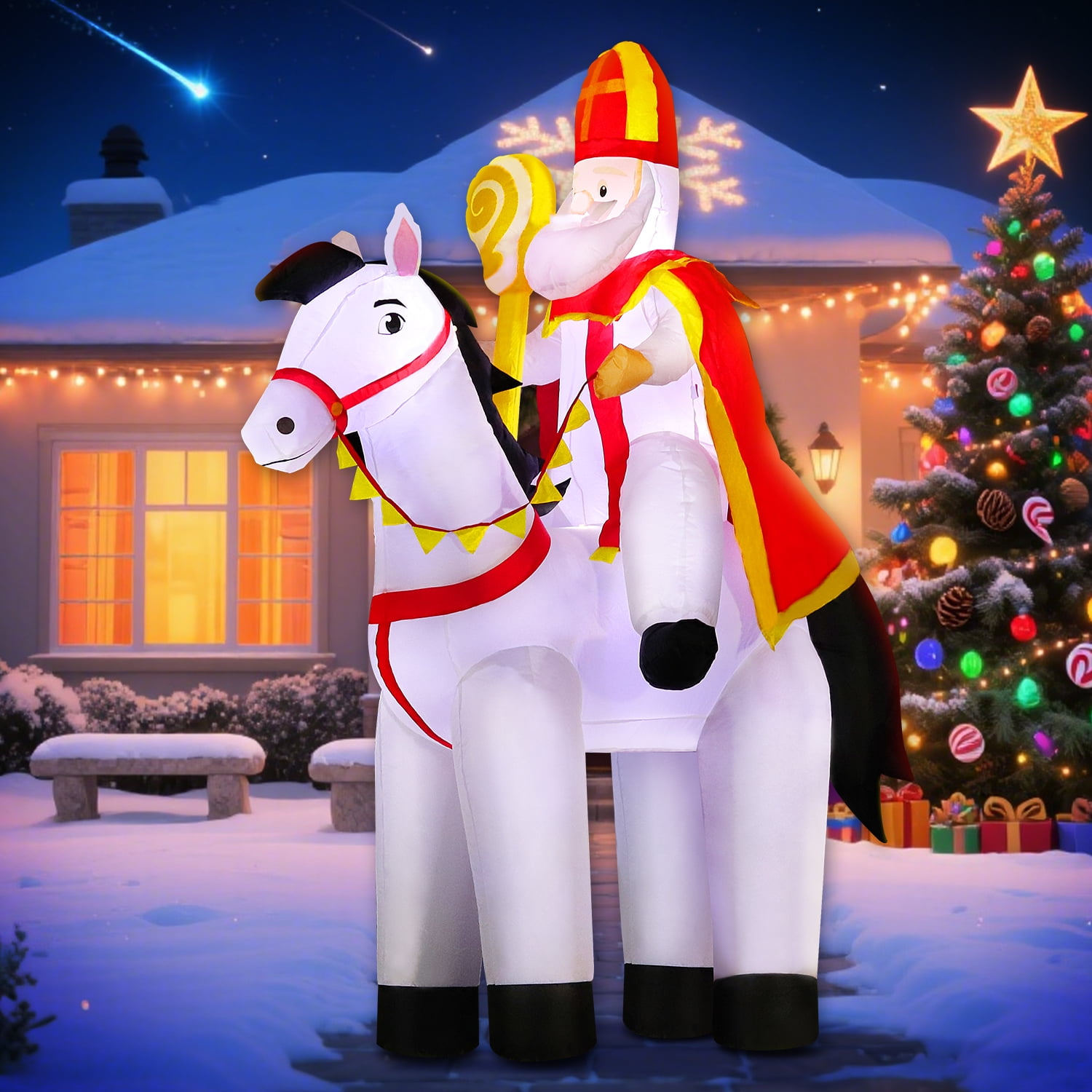 6FT Christmas Inflatable Saint Nicholas on Horse - Sinterklaas Riding ...