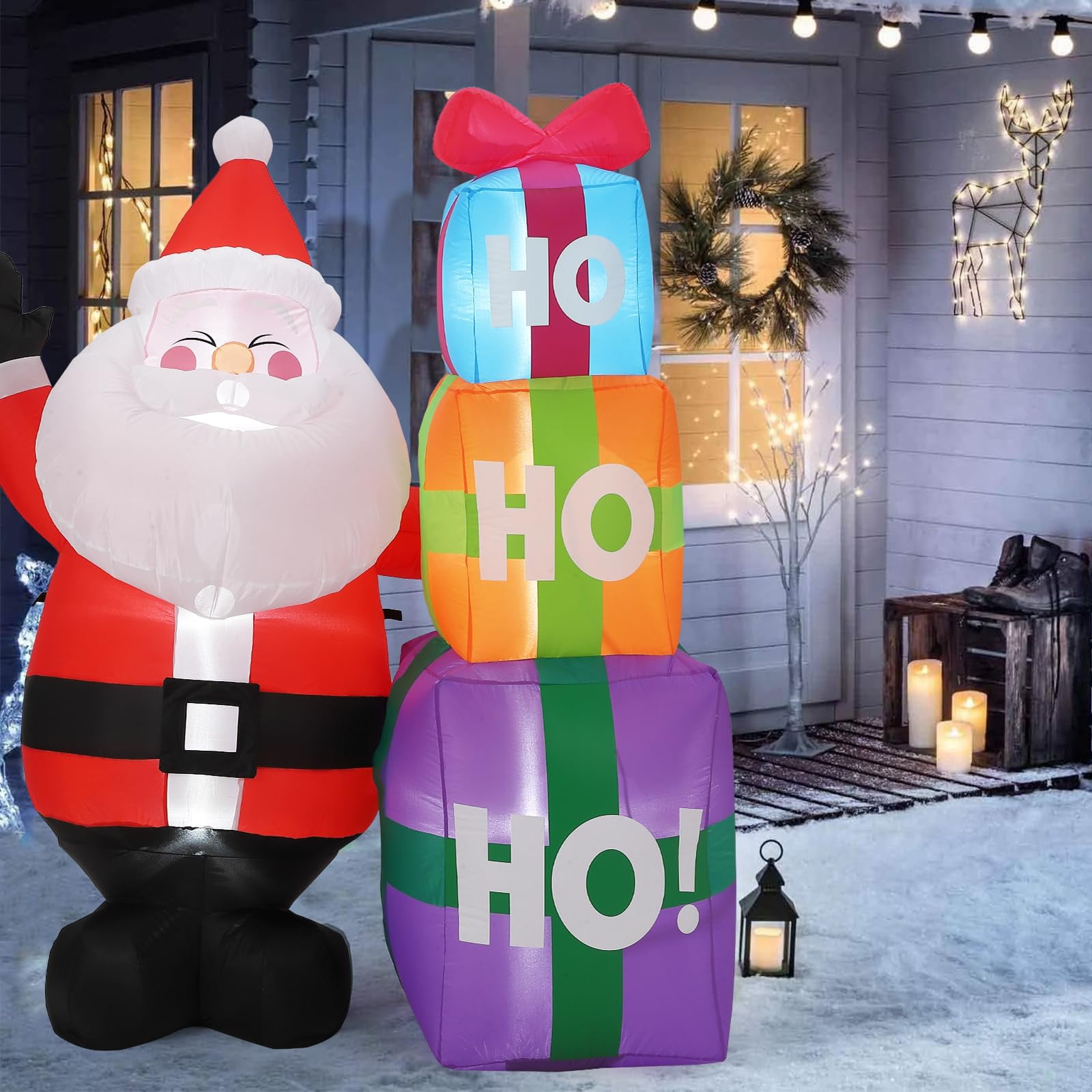 6FT Christmas Inflatable Santa Claus with Gift Box, Present Box and ...