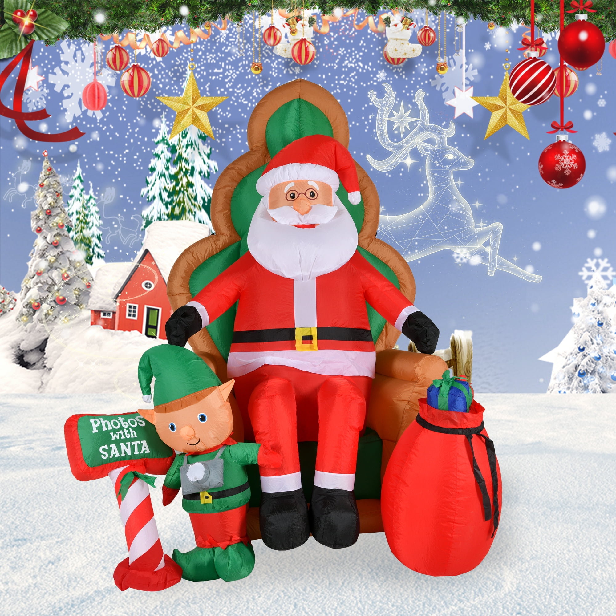6FT Christmas Inflatables Outdoor Decorations Santa Claus Gift Bag ...