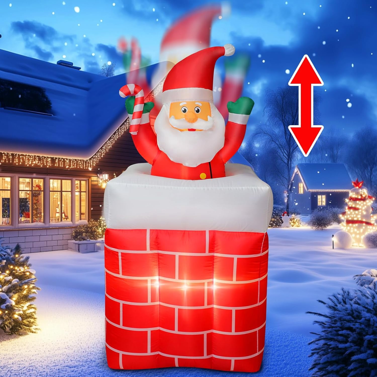 6FT Christmas Inflatables Santa Claus in The Chimney Automatic Up and ...